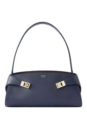 FERRAGAMO Hug Leather Shoulder Bag Navy