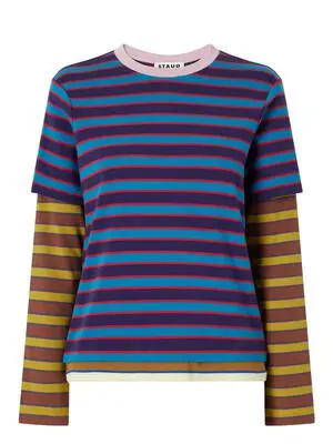 Staud Dillon Layered Striped Stretch Cotton-jersey T-shirt - Blue