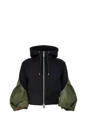 Sacai Contrast-panel Sponge Hoodie - Blue
