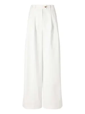 DÔEN Lisa High-waist Pleated Cotton-twill Wide-leg Pants - White
