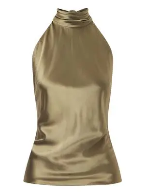 Ralph Lauren Chilton Satin Halterneck Top - Brown
