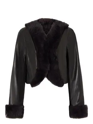 NOUR HAMMOUR Cropped Shearling-Trimmed Leather Jacket