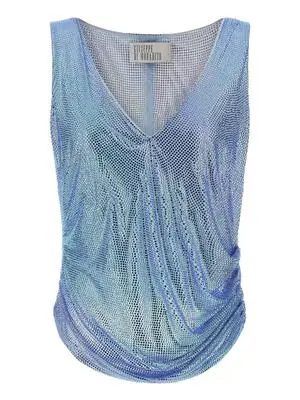 Giuseppe Di Morabito Feather-trim Rhinestone-embellished Top Blue
