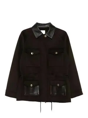 Sandro Leather-trim Wool Coat - Brown