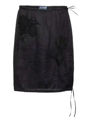 Prada Embroidered Organdy Midi-skirt - Black