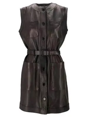 LA ROSE Belted Sleeveless Mini Dress - Brown