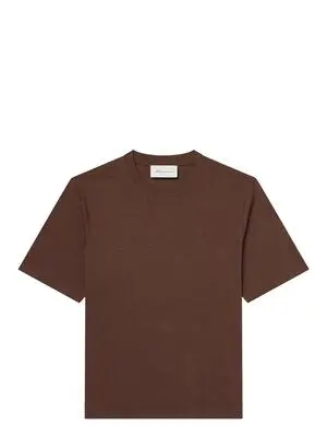 AMI Paris Logo-embroidered Cotton-jersey T-shirt - Brown