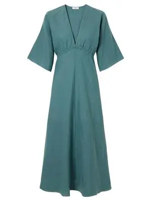 ERES Brilliance Gathered Linen Midi Dress - Green