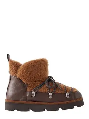 Brunello Cucinelli Bead-embellished Shearling-trimmed Leather Ankle Boots - Brown