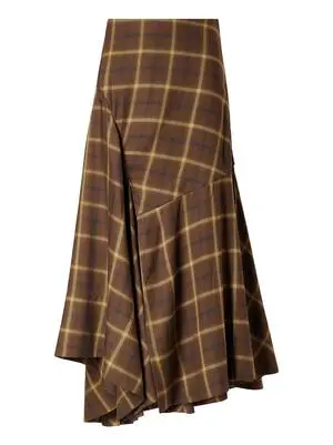 Co CO Slash Checked Crepe Midi Skirt Brown