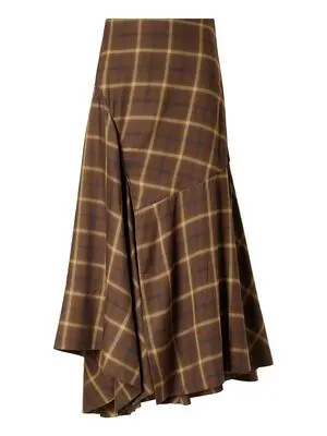 Co Slash Checked Crepe Midi Skirt - Chocolate