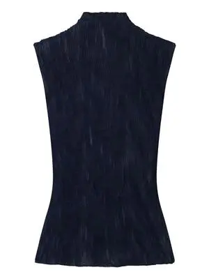 Issey Miyake Twist Plissé-Chiffon Top Navy