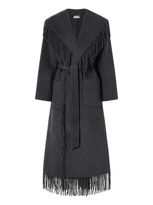 Simkhai SIMKHAI Carrie Fringed Wool-Blend Coat Gray
