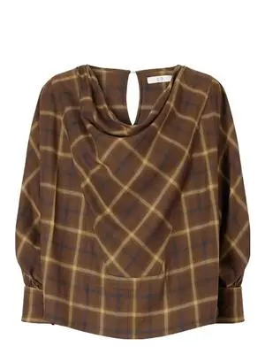 Co Draped Checked Crepe Shirt - Brown