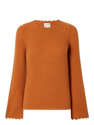 Escvdo Bernabe Scalloped Ribbed Cotton Sweater - Orange