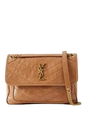 Saint Laurent Niki Crinkled Leather Shoulder Bag - Brown