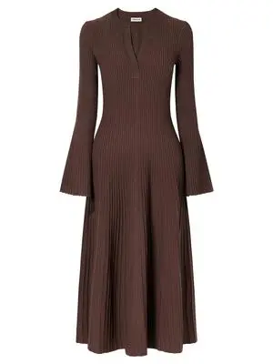 Simkhai Genna Ribbed Woven Midi Dress - Brown