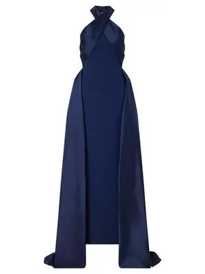 Solace London Rumi Halterneck Crepe Gown - Blue