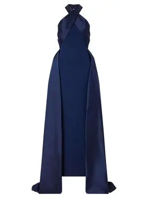 Solace London Rumi Halterneck Crepe Gown - Navy