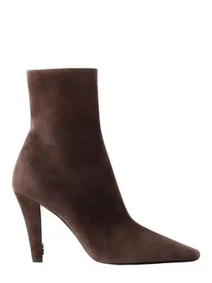 Saint Laurent Jill 95 Suede Ankle Boots - Brown