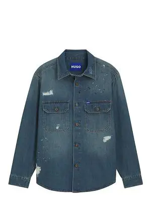 Hugo Distressed-effect Denim Shirt - Navy
