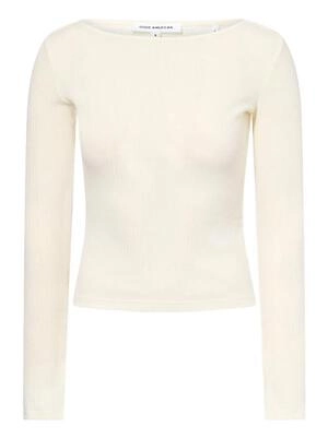 Good American The Variegated Rib Boat-neck Cotton Top - Chalk