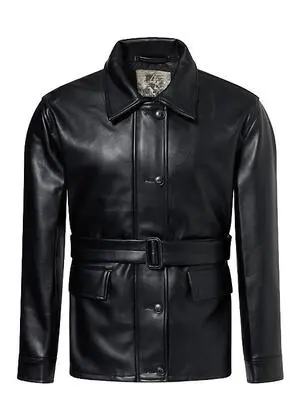 BASKETCASE Belted Faux Leather Jacket - Black