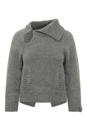 Victoria Beckham Sweater In Wool With Asymmetrical Collar Grey