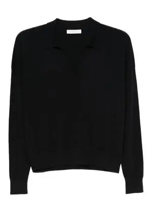 ZANONE V-neck Wide Fit Polo In Flexwool - Black
