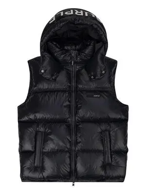 PURPLE BRAND Nylon Snap Off Hood Puffer Vest 'jet - Black