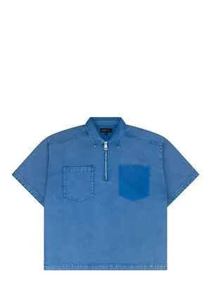 PURPLE BRAND Oversize Short-sleeve Zip Polo - Blue