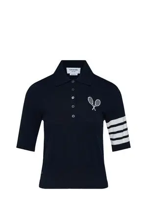 Thom Browne Four Bar Tennis Racquets Intarsia Polo - Blue