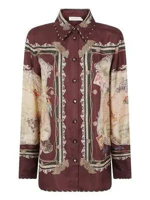 Zimmermann Valiant Printed Silk Shirt - Brown