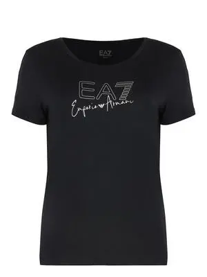 EA7 Crewneck T-shirt With Logo Print - Black