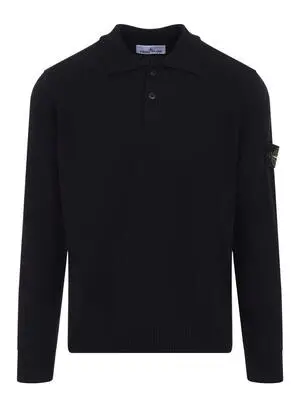 Stone Island Virgin Wool Polo Knit Shirt - Blue