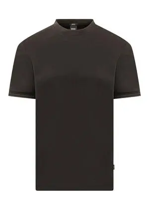 BOSS Giro Neck T-shirt With Cut Sleeves - Black
