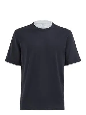 Brunello Cucinelli Silk-cotton Faux-layered T-shirt Blue