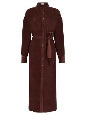 Brunello Cucinelli Corduroy Maxi Shirt Dress - Red