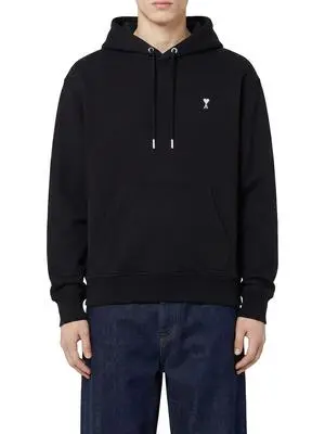 AMI Paris Cotton Hoodie With Contrasting Embroidered Logo - Black