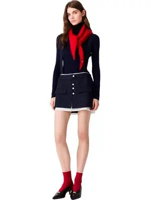 Maje Contrast Tweed Shorts - Navy