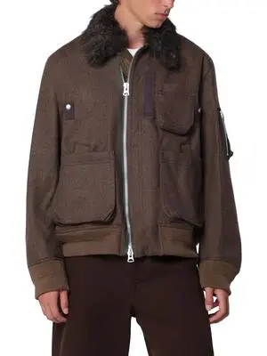 Sacai Melton Wool Blouson Jacket - Brown