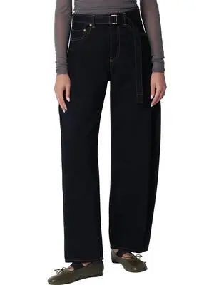 Sacai High-waisted Navy Cotton Barrel Jeans - Blue