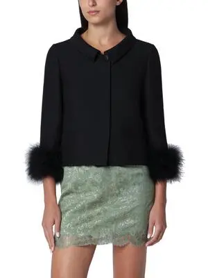 Valentino Garavani Jacket With A Peter Pan Collar In Virgin Wool And Silk - Black