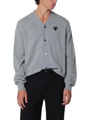 Play Comme Des Garcon Light Wool Cardigan With Heart Patch - Grey