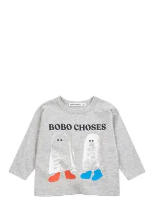 BOBO CHOSES Booty Ghosts T-shirt In Light Cotton - Grey