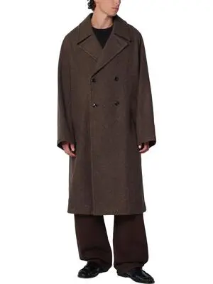 LEMAIRE Long Double-breasted Mud Wool And Alpaca Coat - Brown