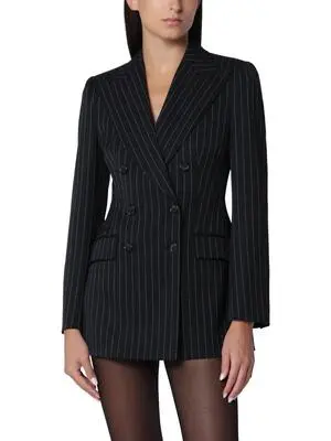 Dolce & Gabbana Double-breasted Pinstripe Virgin Wool Blazer - Black
