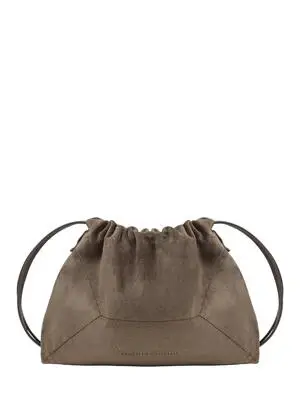 Brunello Cucinelli Suede Bc Duo Pouch Bag With Monile - Brown