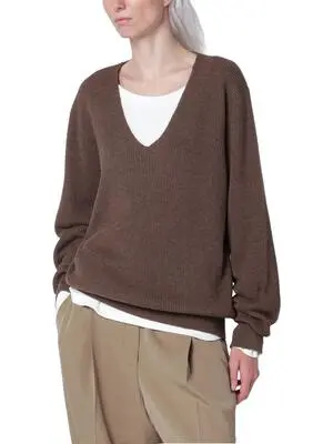 THE ROW The Row Cotton And Cashmere V-Neck Sweater Brown