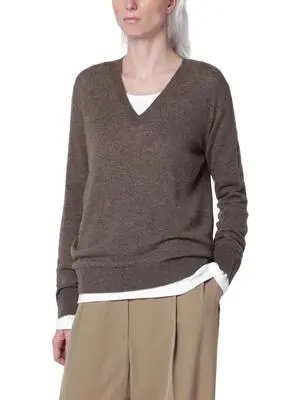 THE ROW Phora Taupe Cashmere V-neck Sweater - Grey